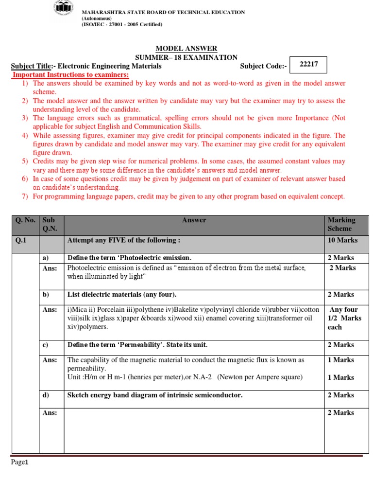 2018 Summer Model Answer Paper | PDF | Capacitor | Thermal Conductivity