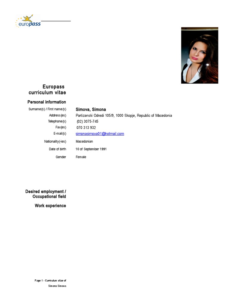 Europass CV Simona Simova 2016 | PDF | Marketing | Employment