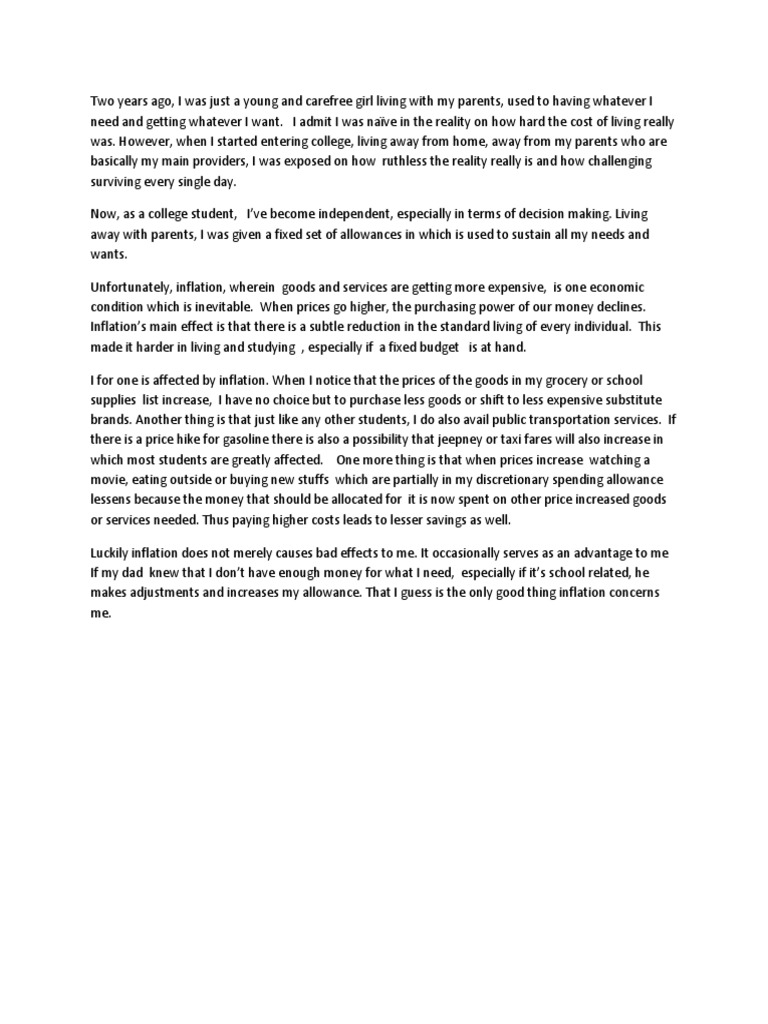 Inflation Essay | PDF | Wellness | Lifestyle