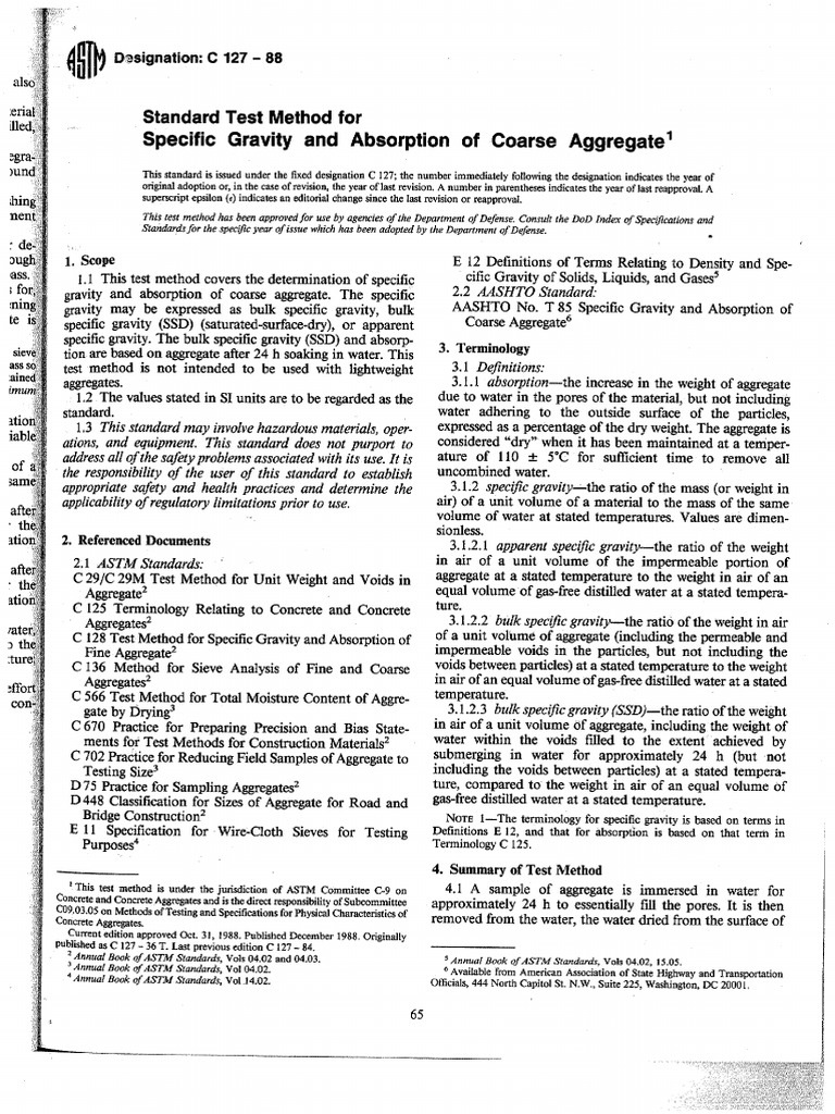 Astm C127 - 88 | PDF