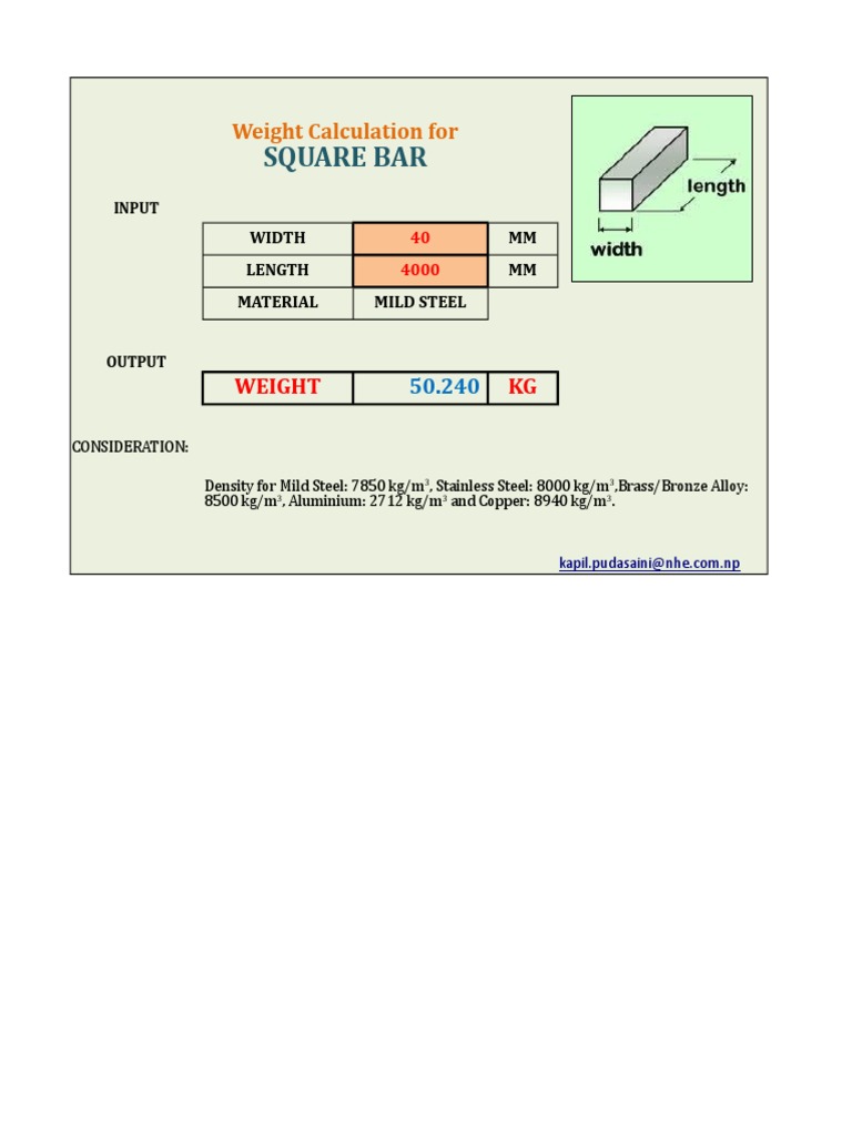 Square Bar: Weight Calculation For | Download Free PDF | Bronze | Brass