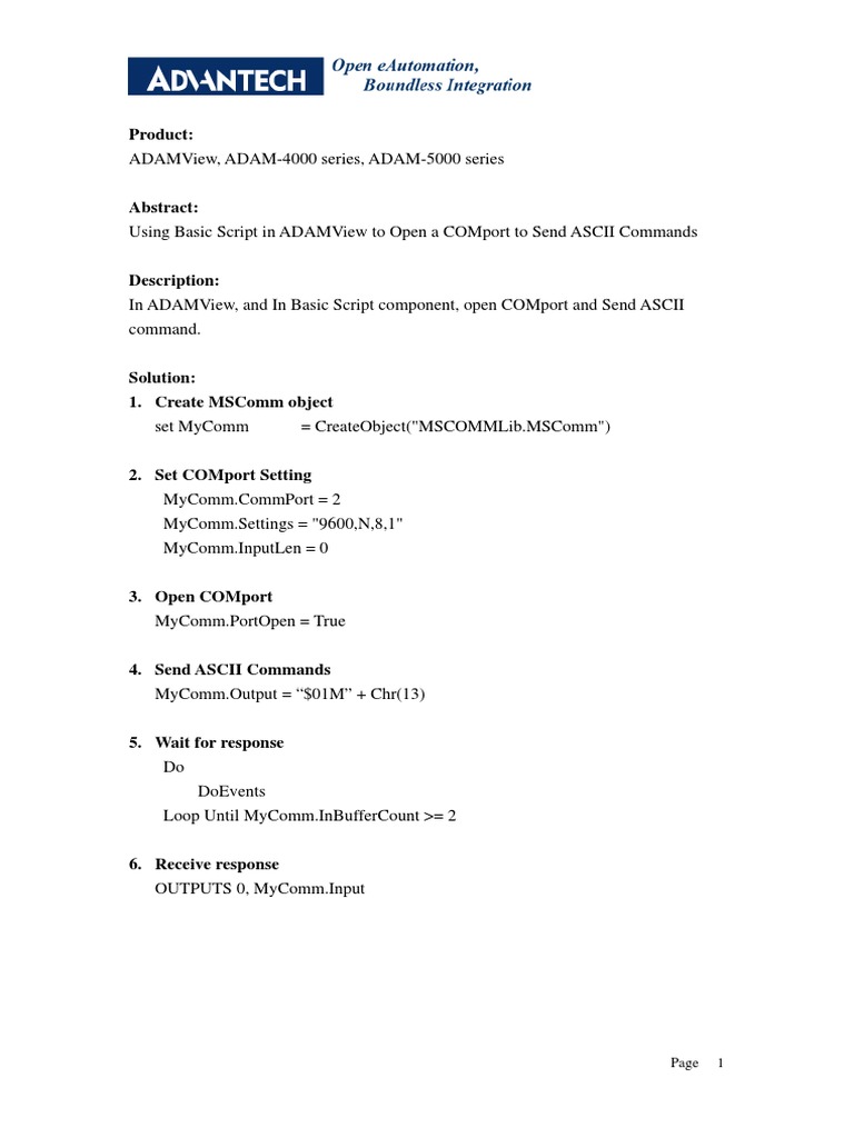 Using Basic Script In Adamview To Open A Comport To Send Ascii Commands 6053