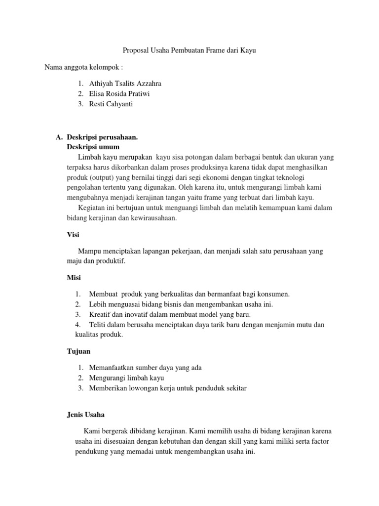 Proposal Usaha Pembuatan Frame Dari Kayu | PDF