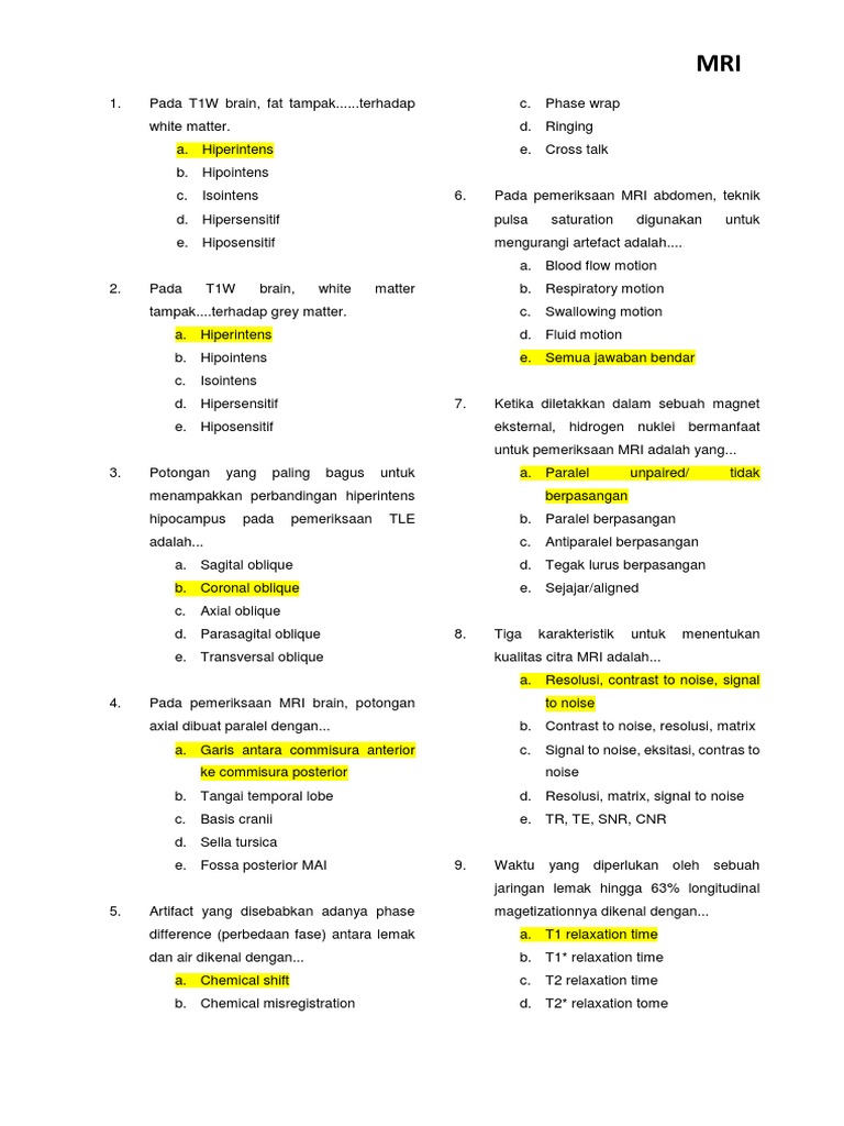 Contoh Soal UKOm d3 Radiologi Materi Mri | PDF