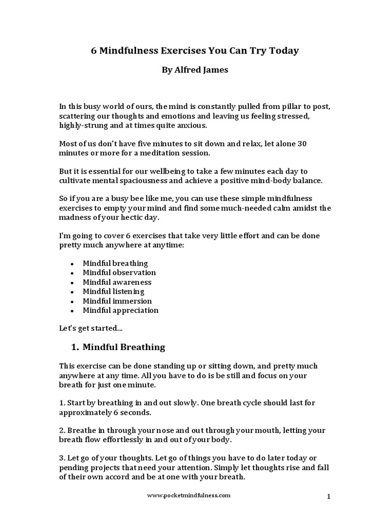 6 Mindfulness Exercises PDF Download PDF | PDF | Mindfulness | Thought