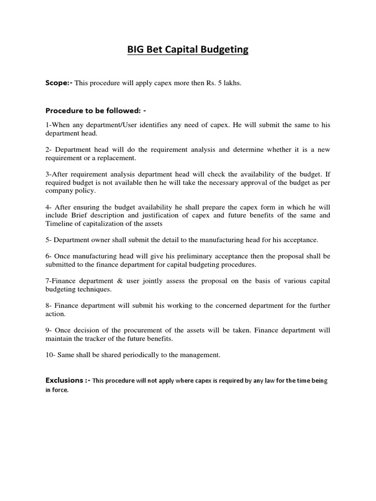 BIG Bet Capital Budgeting: Scope | PDF