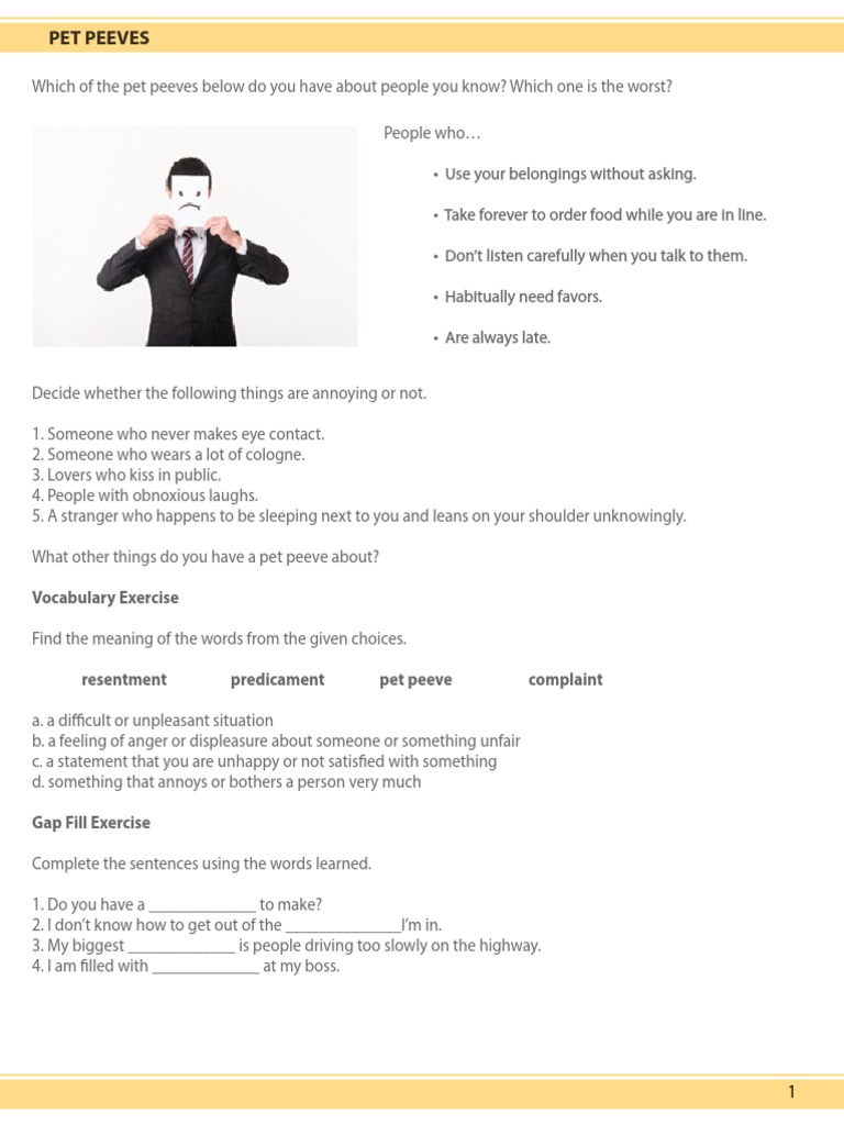 Pet Peeves: Vocabulary Exercise | PDF