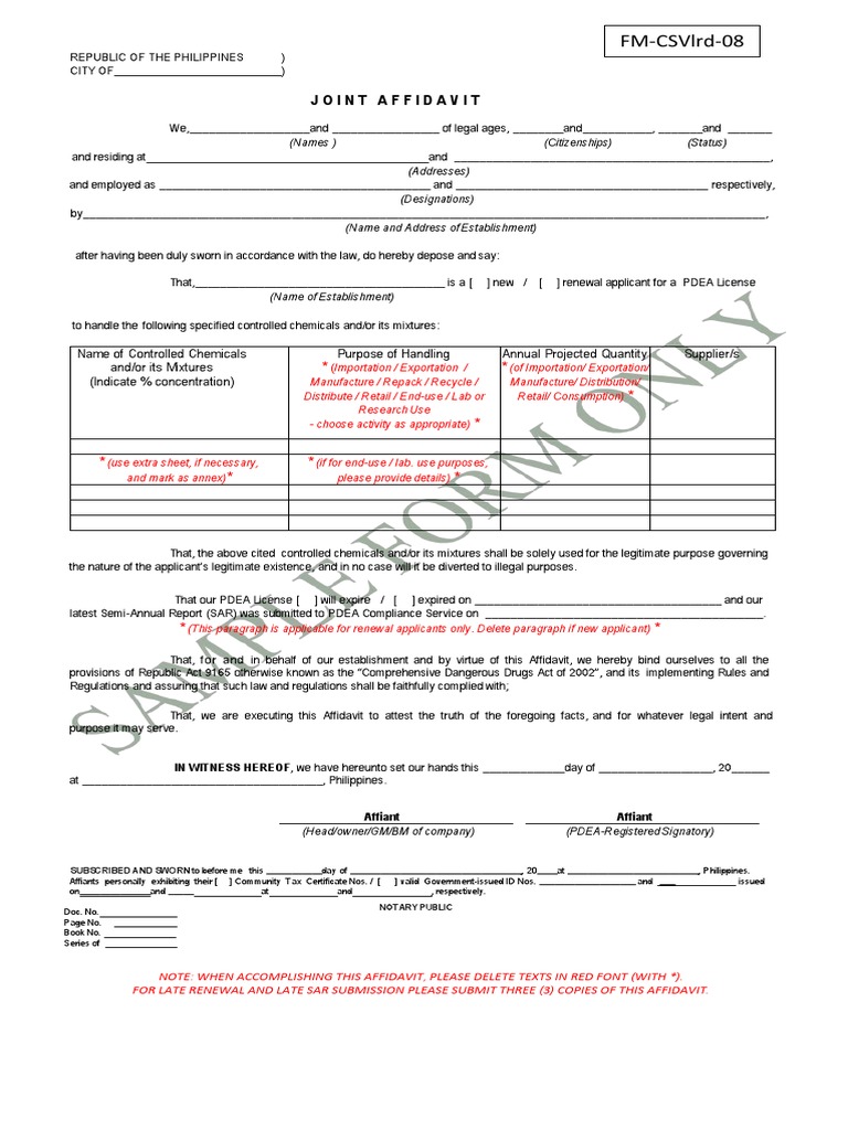 PDEA Joint Affidavit | PDF | Affidavit | Public Law