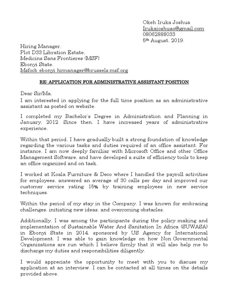 Admin Assistant Application | PDF | Career & Growth