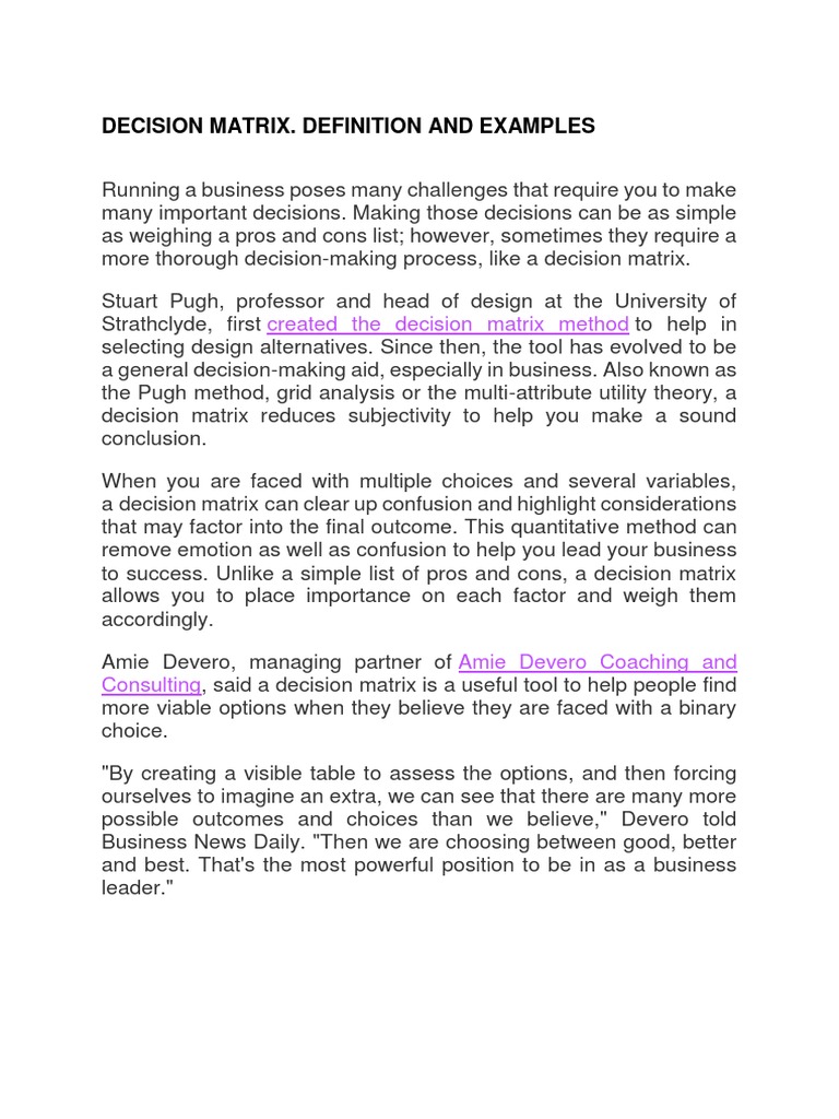 A Guide to Creating and Using Decision Matrices for Making Complex ...