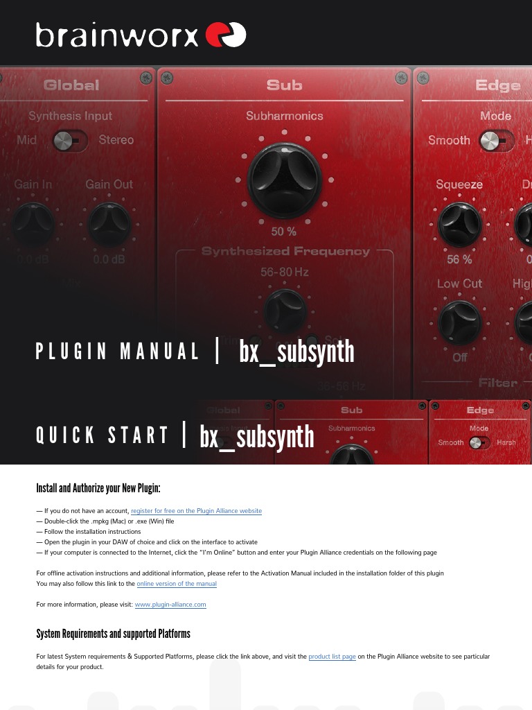 Plugin Manual: BX - Subsynth | PDF | Synthesizer | Filter (Signal Processing)