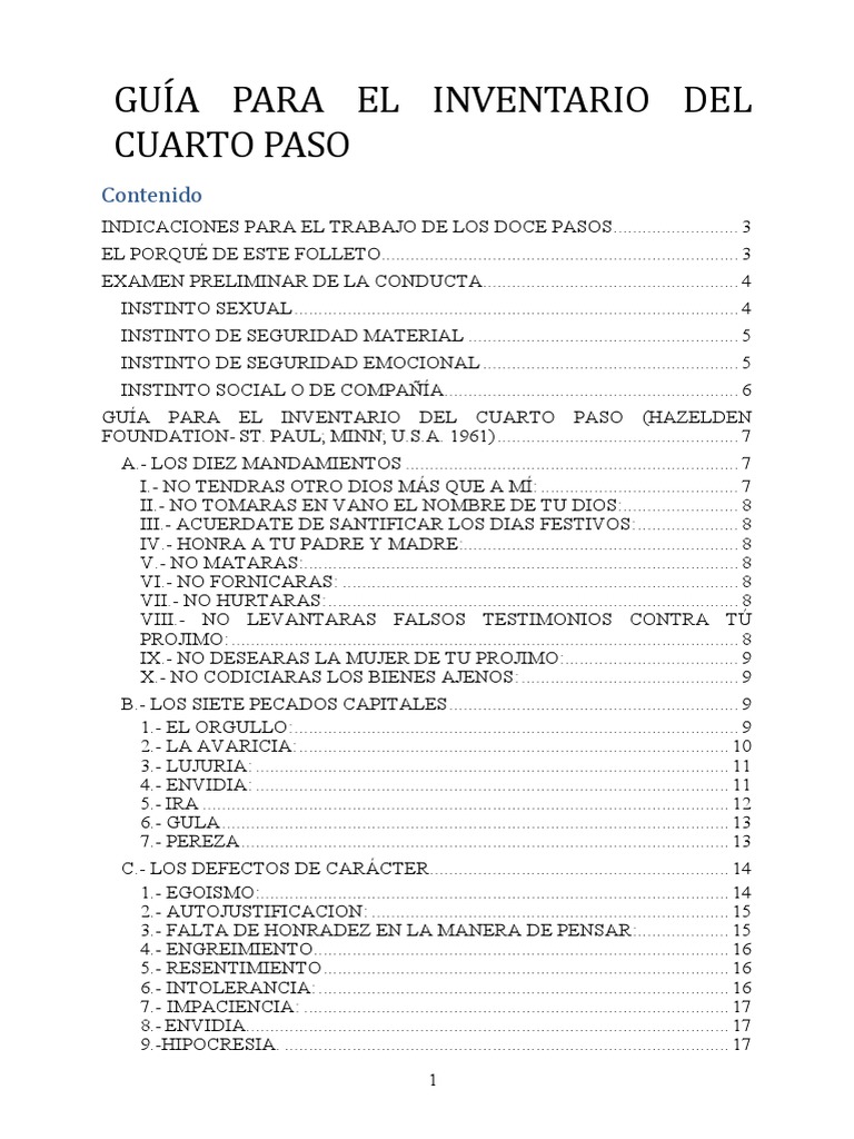 Guía para Trabajar El Cuarto Paso AA | PDF | Lujuria | Gratitud