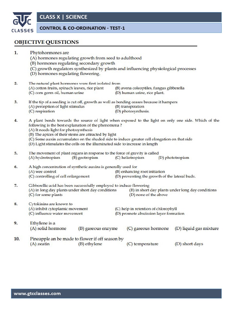 Control and Coordination Test | PDF