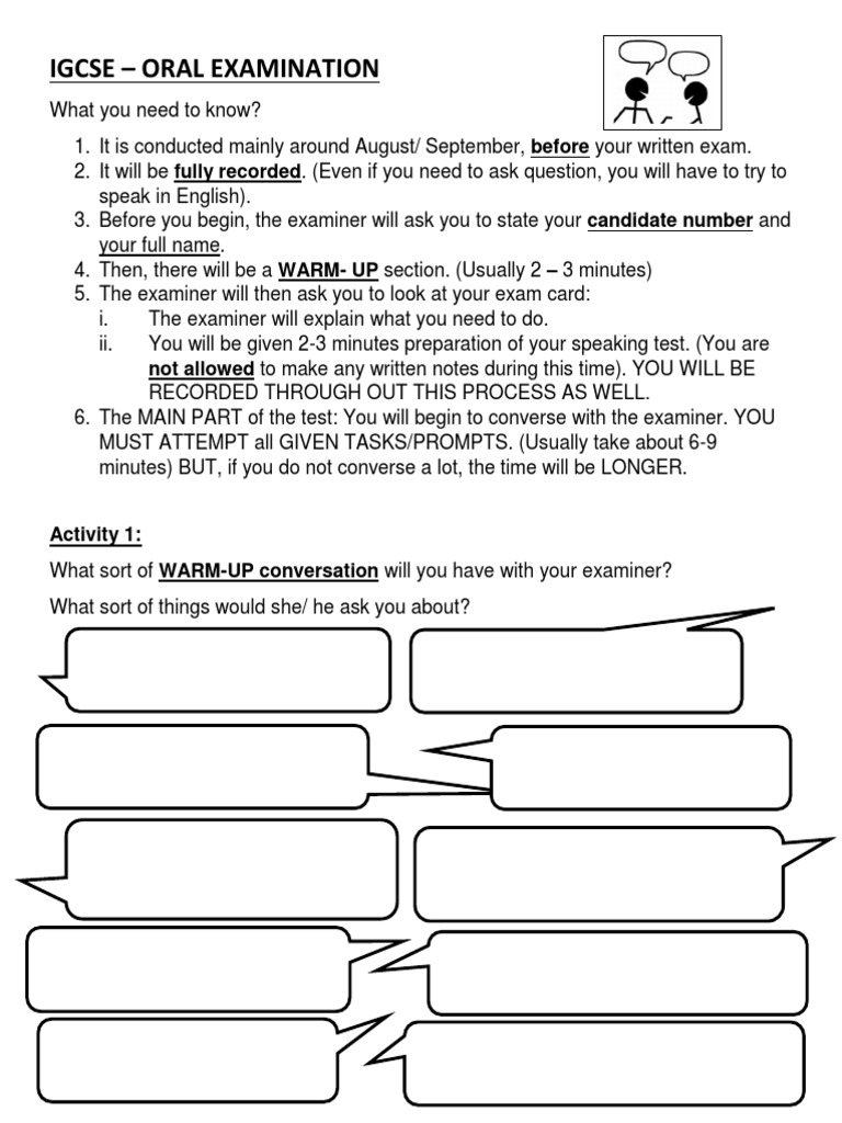 IGCSE Oral Exam Guide: Key Details | PDF