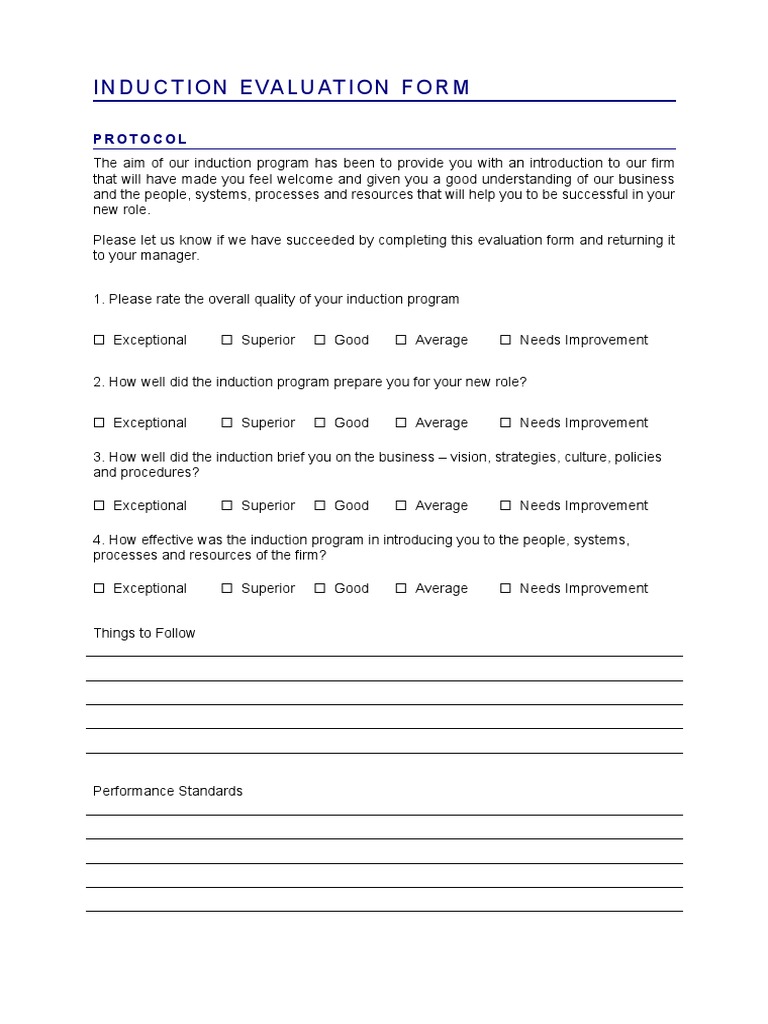 Induction Evaluation Form | PDF
