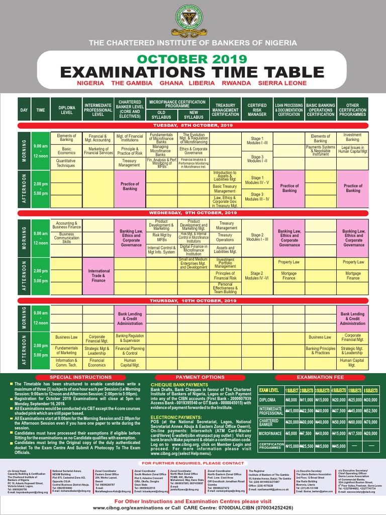 CIBN Exams Timetable for Nigeria, Gambia, Ghana, Liberia, Rwanda and ...