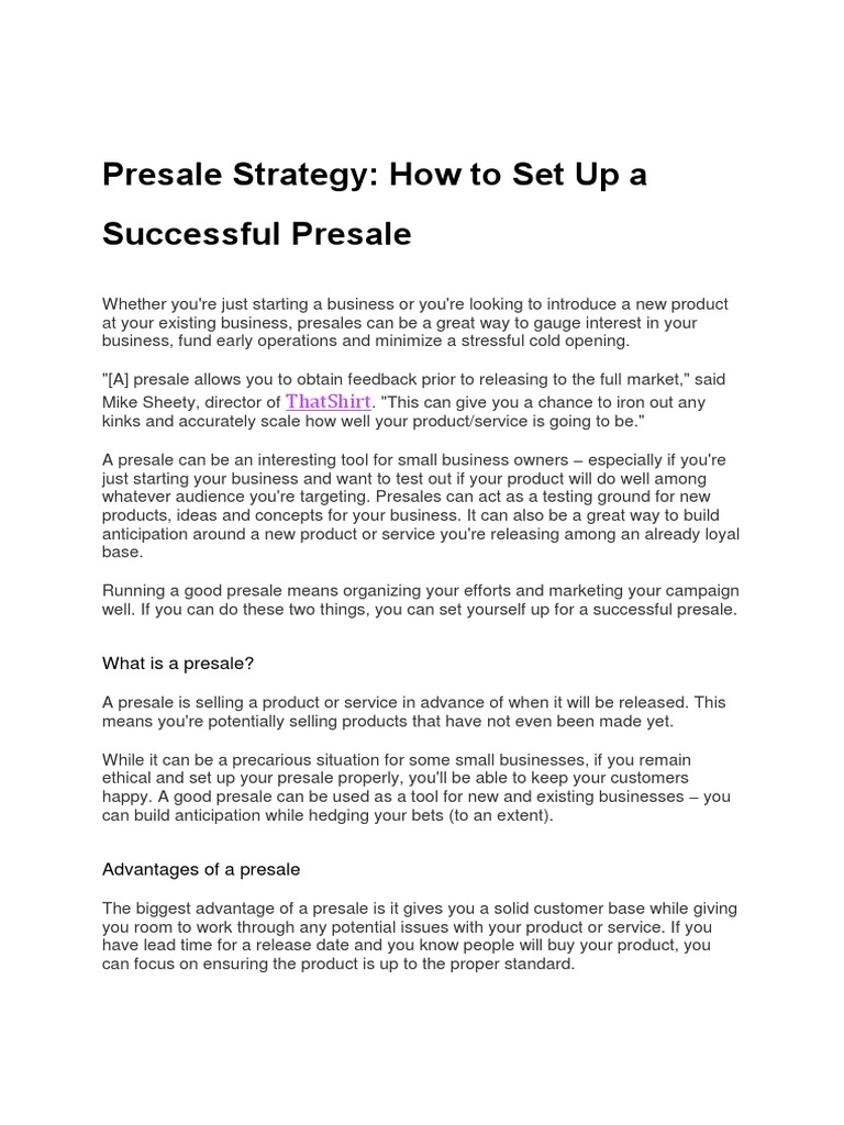 Presale Strategy - How To Set Up A Successful Presale | PDF | Sales ...