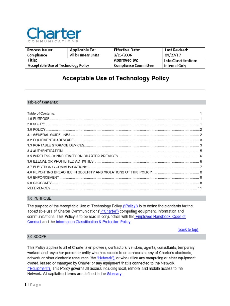 Acceptable Use of Technology Policy | PDF | Password | Computer Network