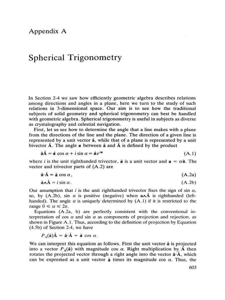 Spherical Trigonometry: Appendix A | PDF | Triangle | Sphere