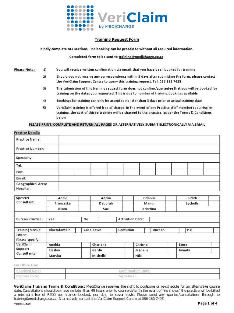 VeriClaim Training Request Form Version - 2016 | PDF | Email Address ...