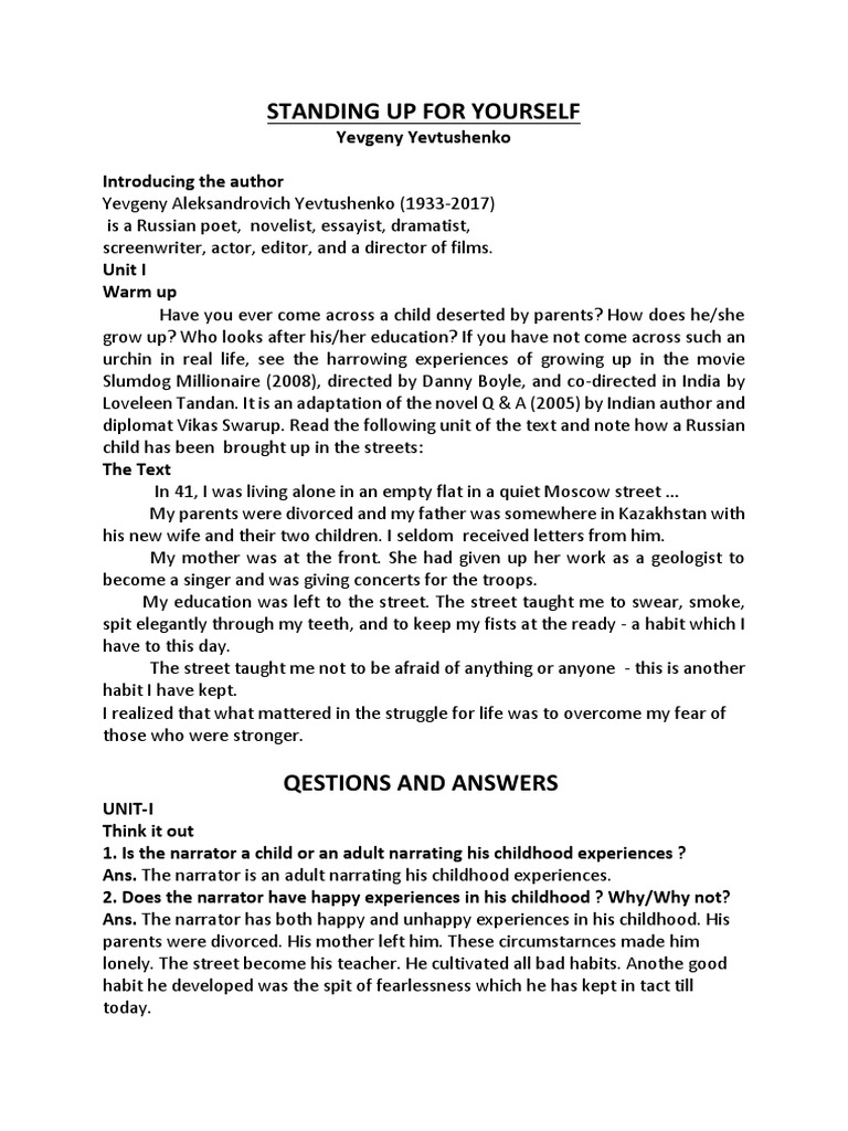 Standing Up For Yourself | PDF | Poetry