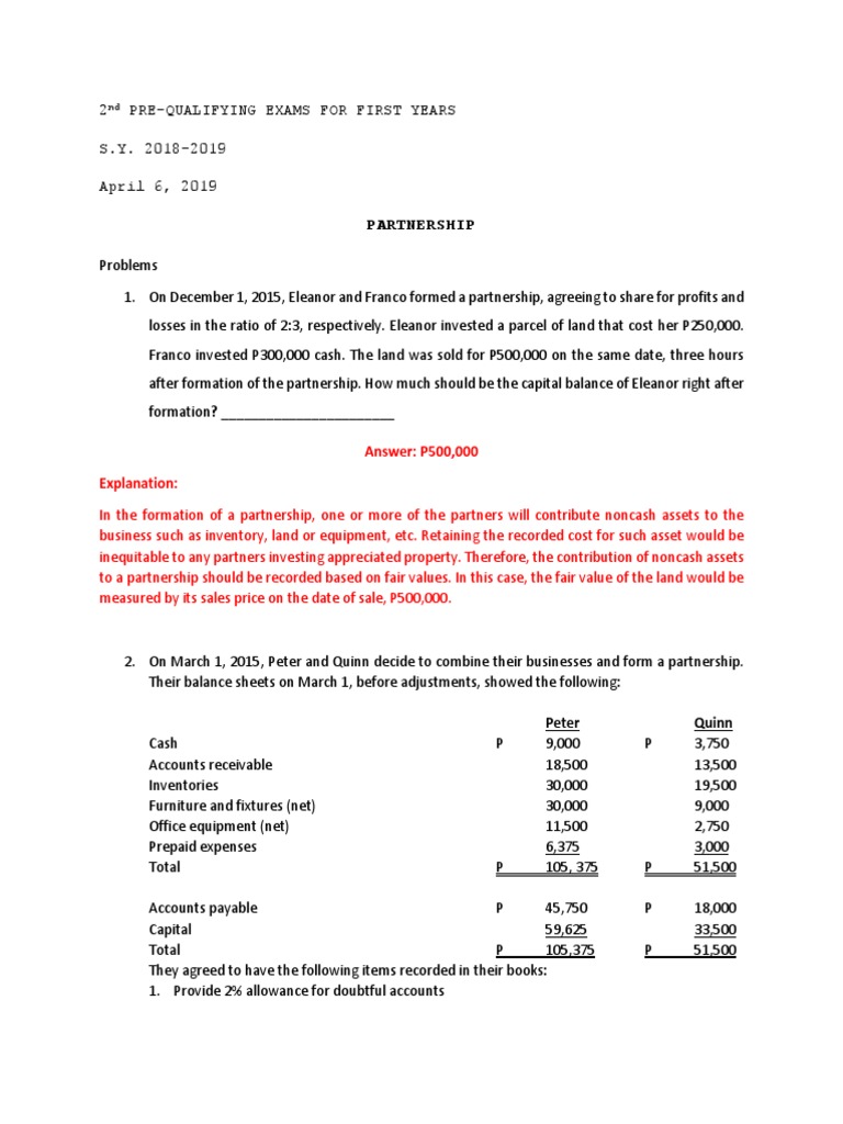 PARTNERSHIP Questions Problems With Answers | PDF | Debits And Credits ...