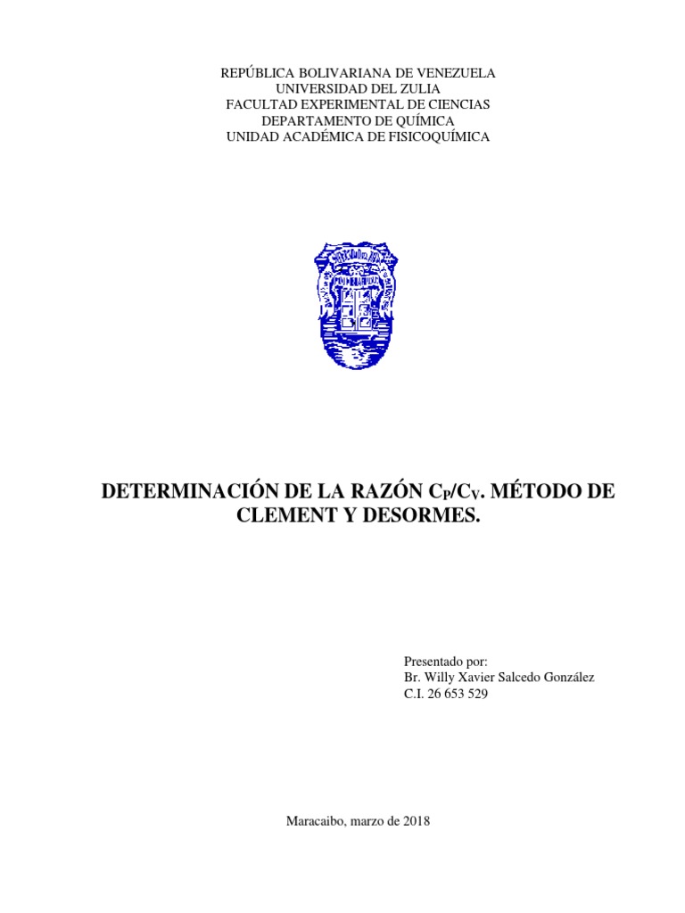 Determinación de La Razón Cp-Cv. Método de Clement y Desormes | PDF | Medida de presión | Gases