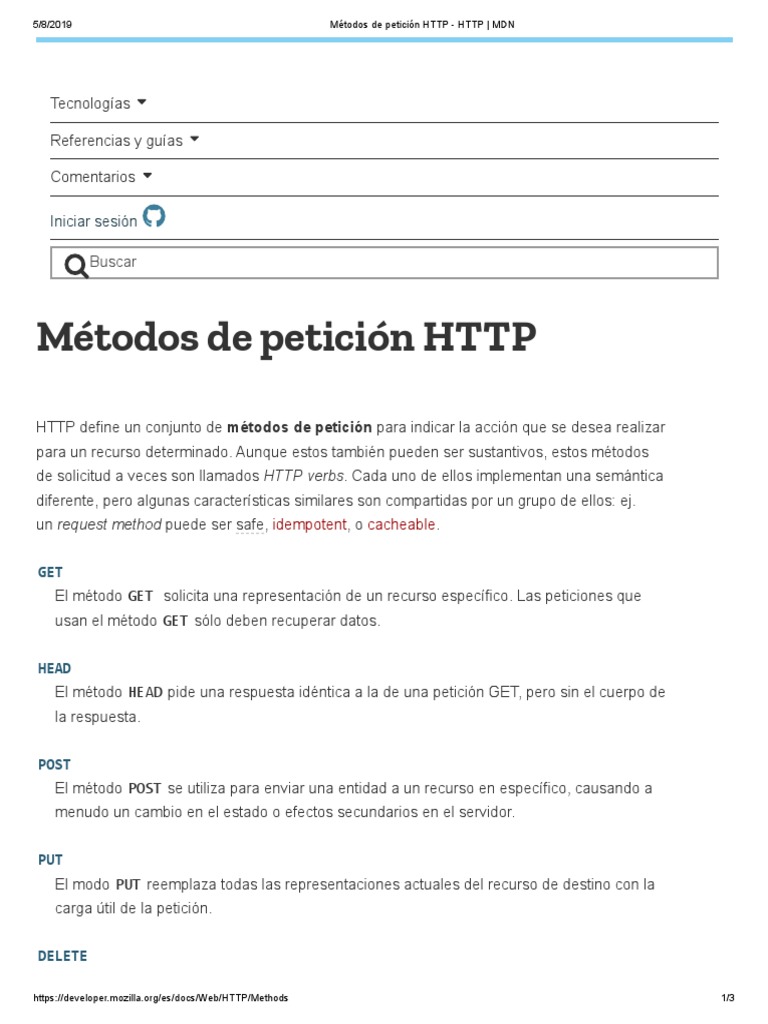 Métodos de Petición HTTP - HTTP - MDN | PDF | Protocolo de ...