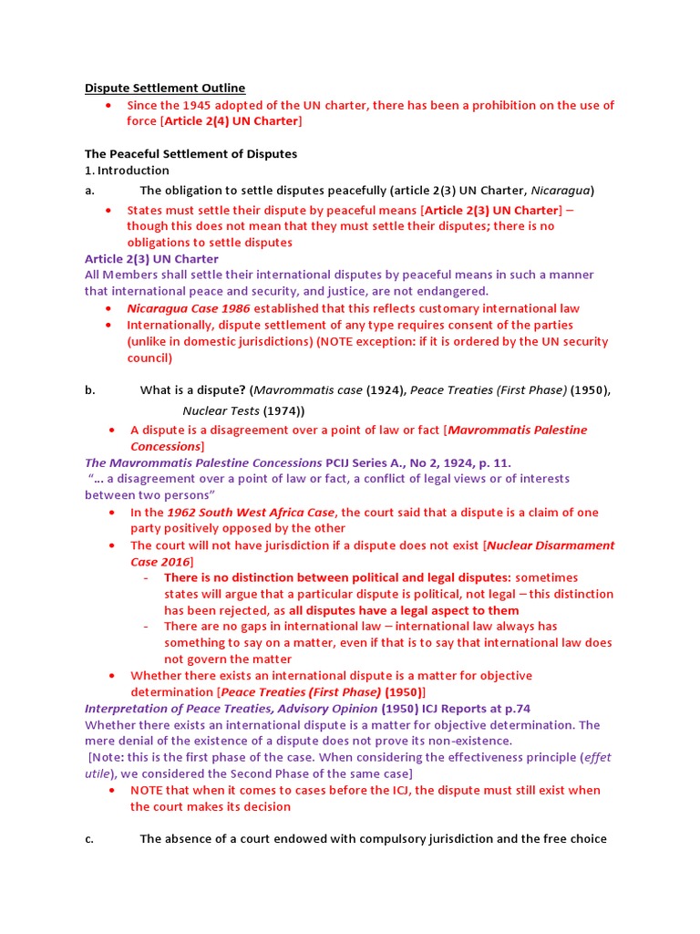 Dispute Settlement Outline | PDF | Jurisdiction | International Law