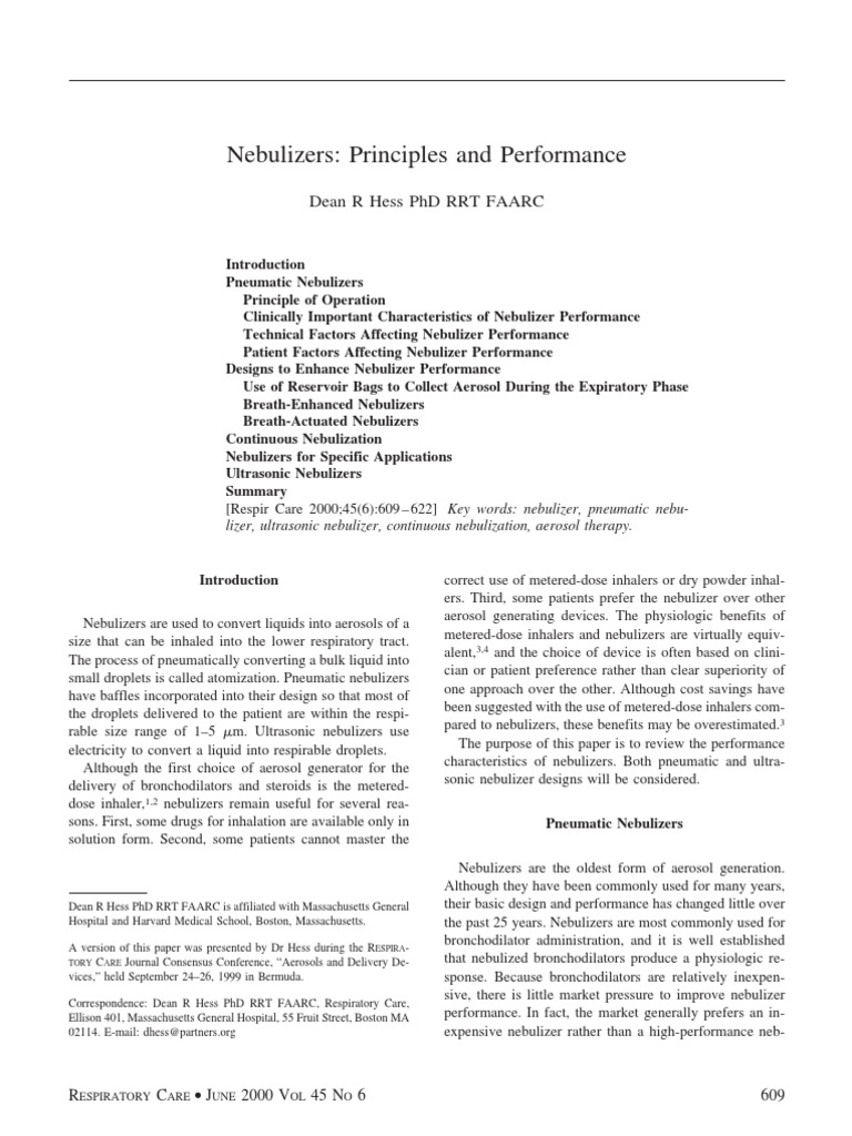 Nebulizers - Principles and Performance | PDF | Asthma | Aerosol
