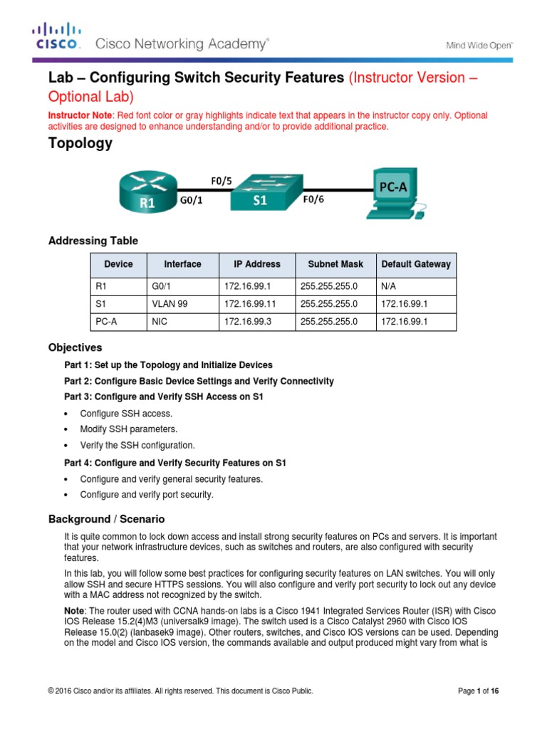 5 2 2 9 Lab Configuring Switch Security Features Ilm Pdf Hypertext Transfer Protocol