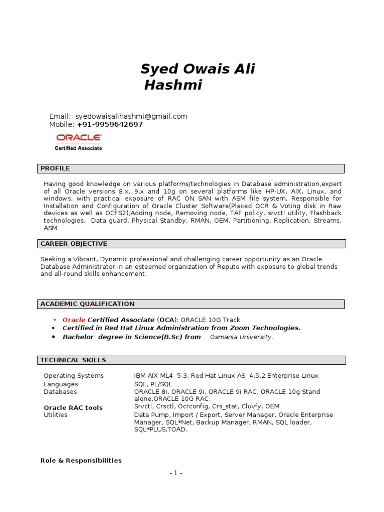 Freshers CV | PDF | Oracle Database | Databases