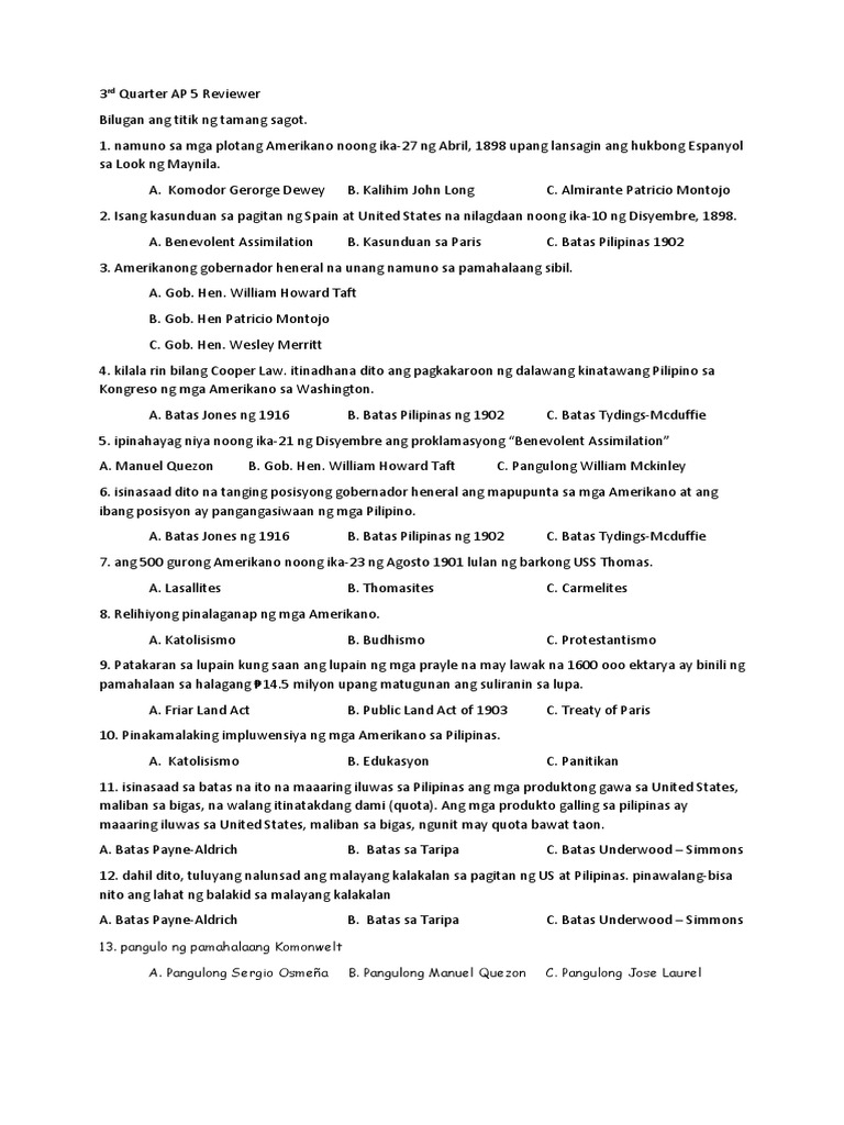 3rd Quarter AP 5 Reviewer | PDF