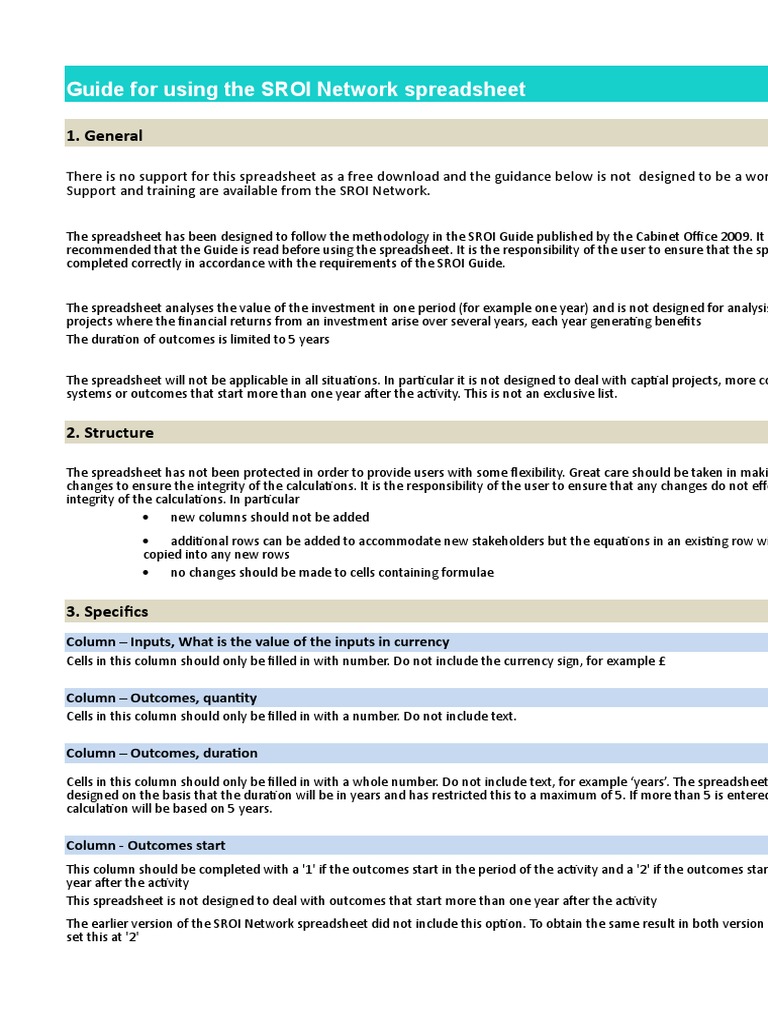 SROI Network Spreadsheet Guide | PDF | Spreadsheet | Present Value
