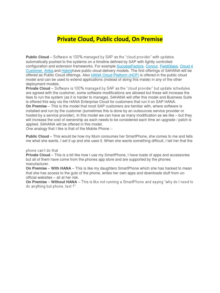 Cloud Vs Premise | PDF | Cloud Computing | Sap Se