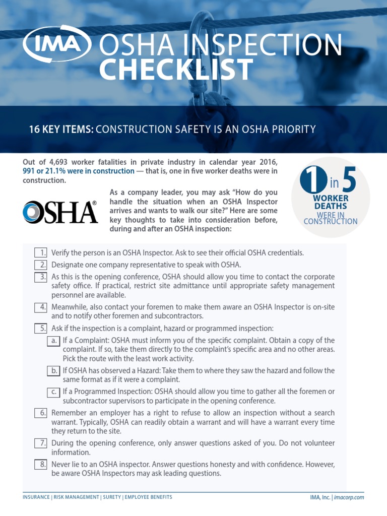Preparing for an OSHA Inspection: A 16-Point Checklist for Construction ...