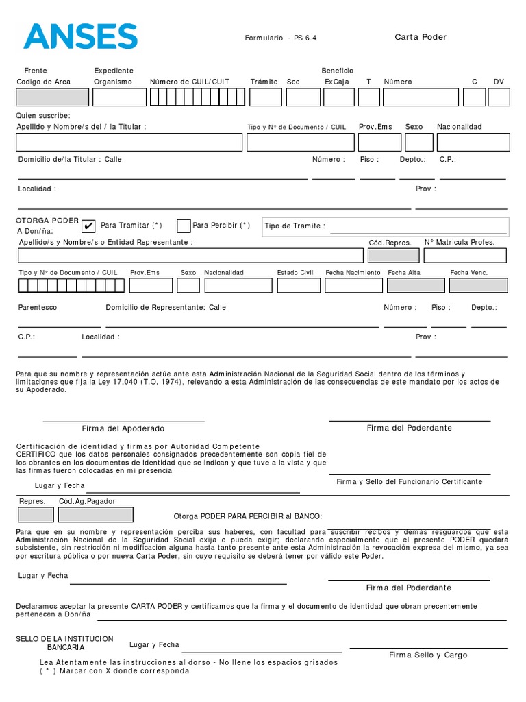 Carta Poder ANSES: Requisitos y Uso | PDF | Documentos oficiales | Gobierno y personalidad