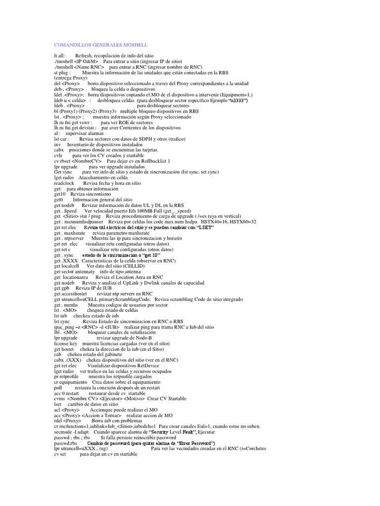 Comandos Moshell | PDF | Protocolos de internet | Arquitectura de internet