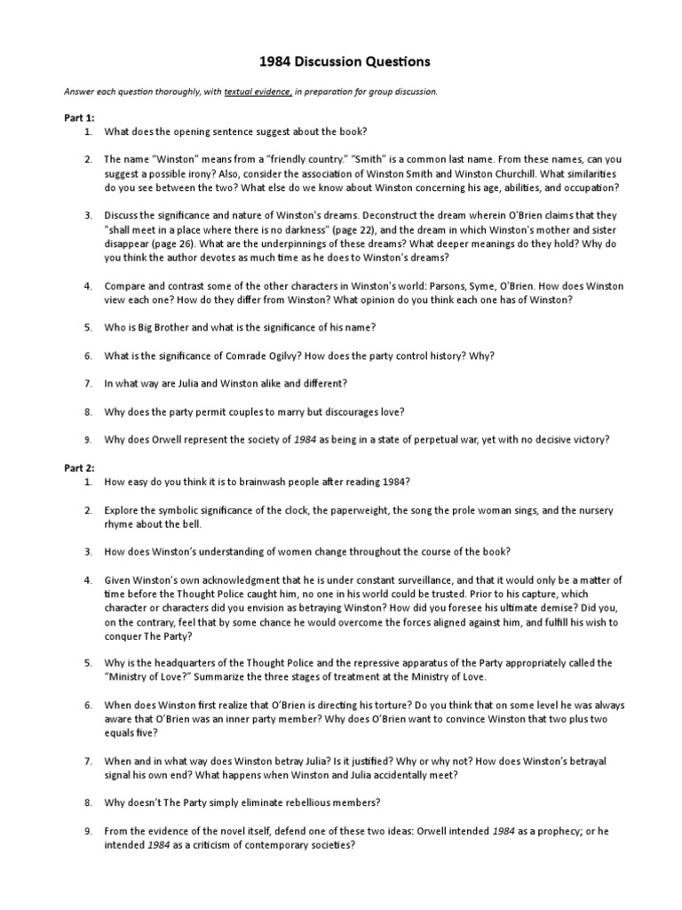 1984 Discussion Questions | PDF | Winston Churchill