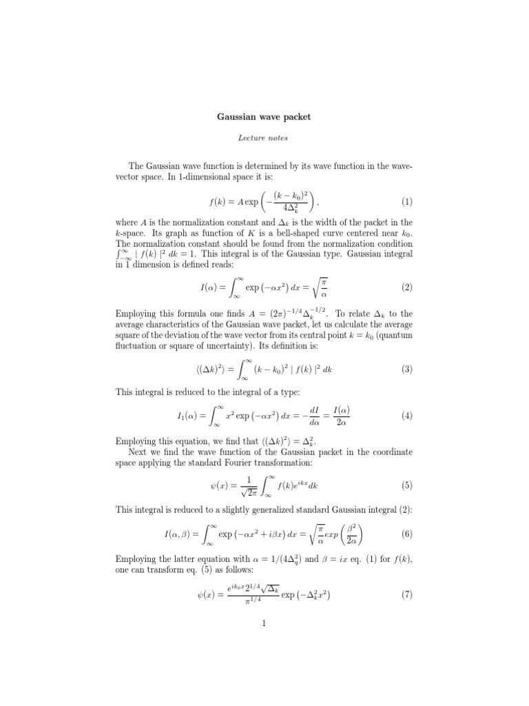 Gaussian Wave Packet Pdf Wave Function Waves