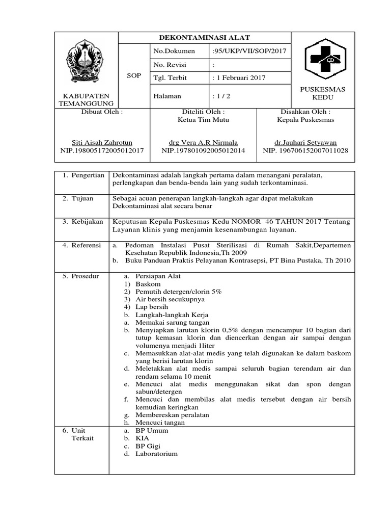 SOP Dekontaminasi Alat | PDF