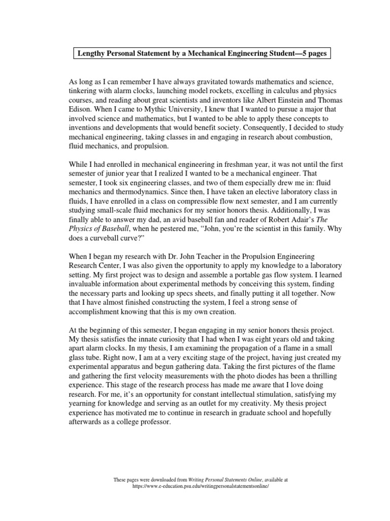 Mechanical Engineering Personal Statement | PDF | Flow Measurement ...
