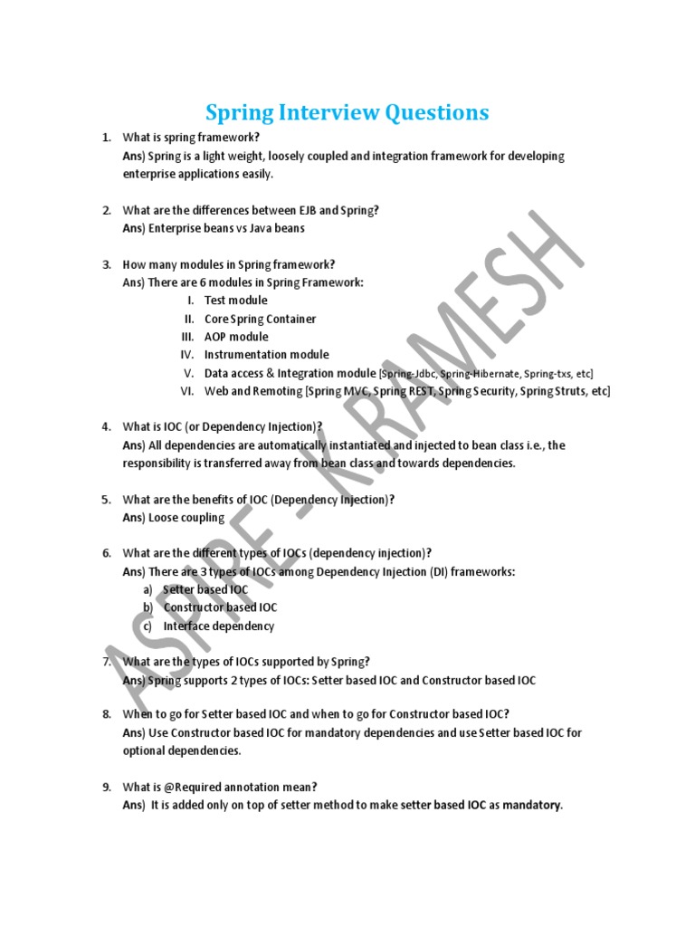 Spring Interview Questions With Answers | PDF | Spring Framework | Java Server Pages