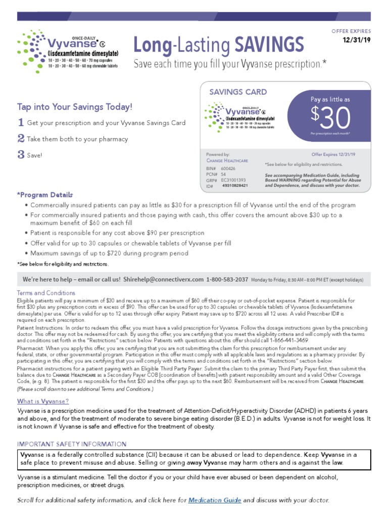 Long-Lasting SAVINGS: Save Each Time You Fill Your Vyvanse Prescription ...