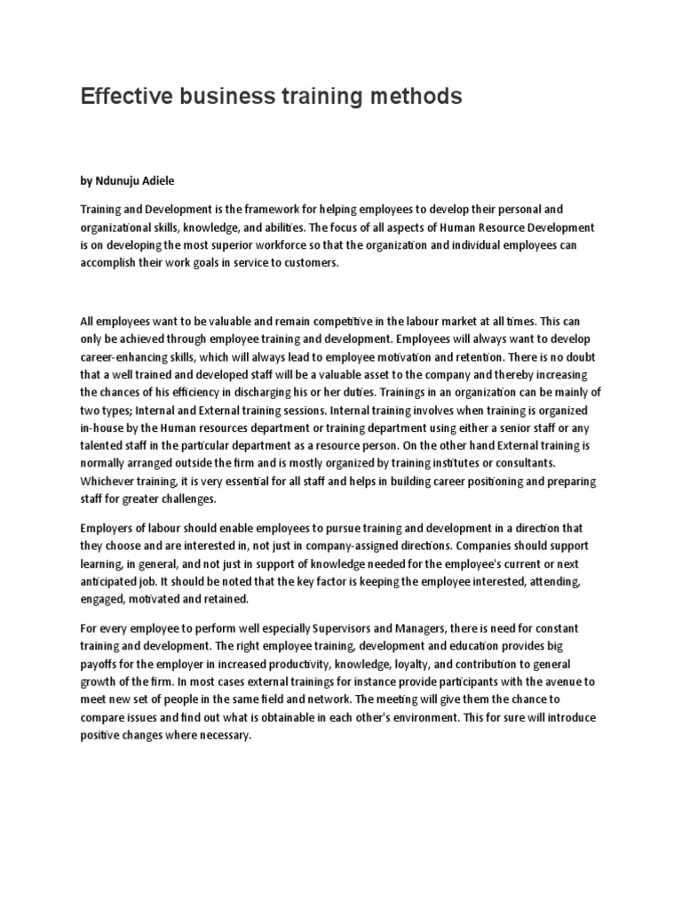 Effective Business Training Methods | PDF | Employment | Quality Management