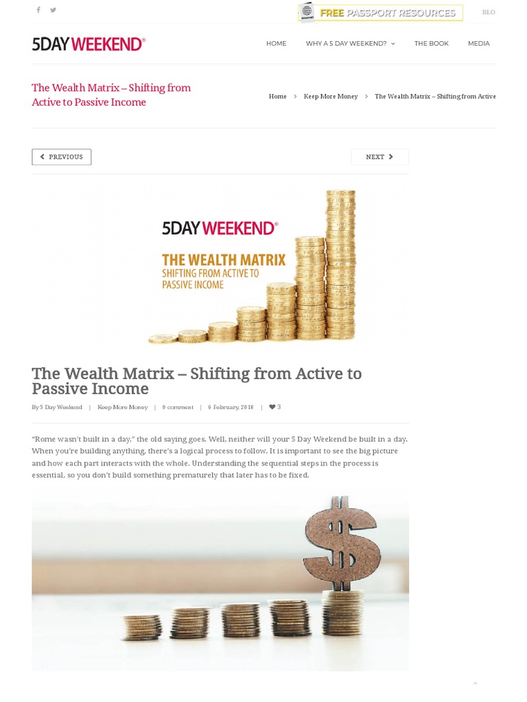 The Wealth Matrix - Shifting From Active To Passive Income 5 Day Weekend | PDF | Insurance ...
