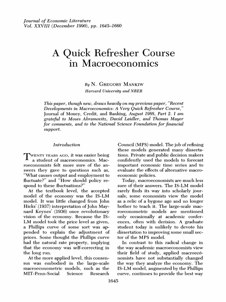 Quick Refresher Course Macroeconomics: N. Gregory Mankiw | PDF ...