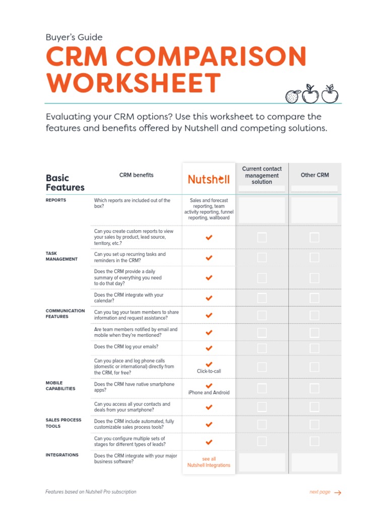CRM Comparison Worksheet Guide | PDF | Smartphone | Application Software
