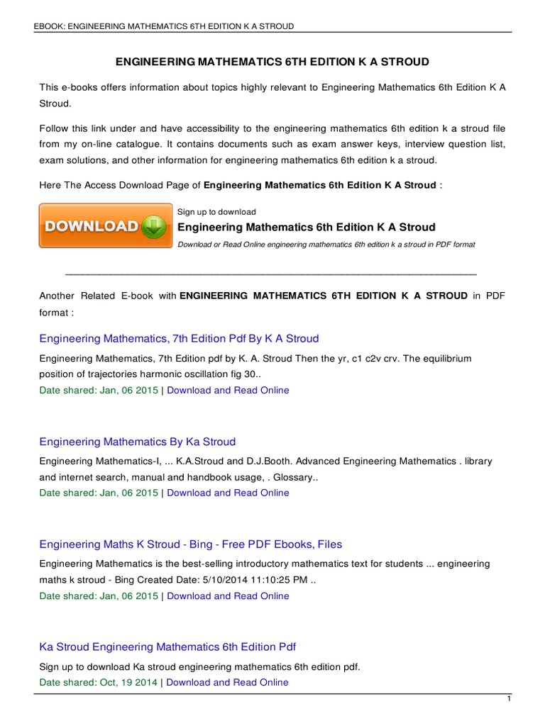 Engineering Mathematics 6th Edition K A Stroud PDF | PDF
