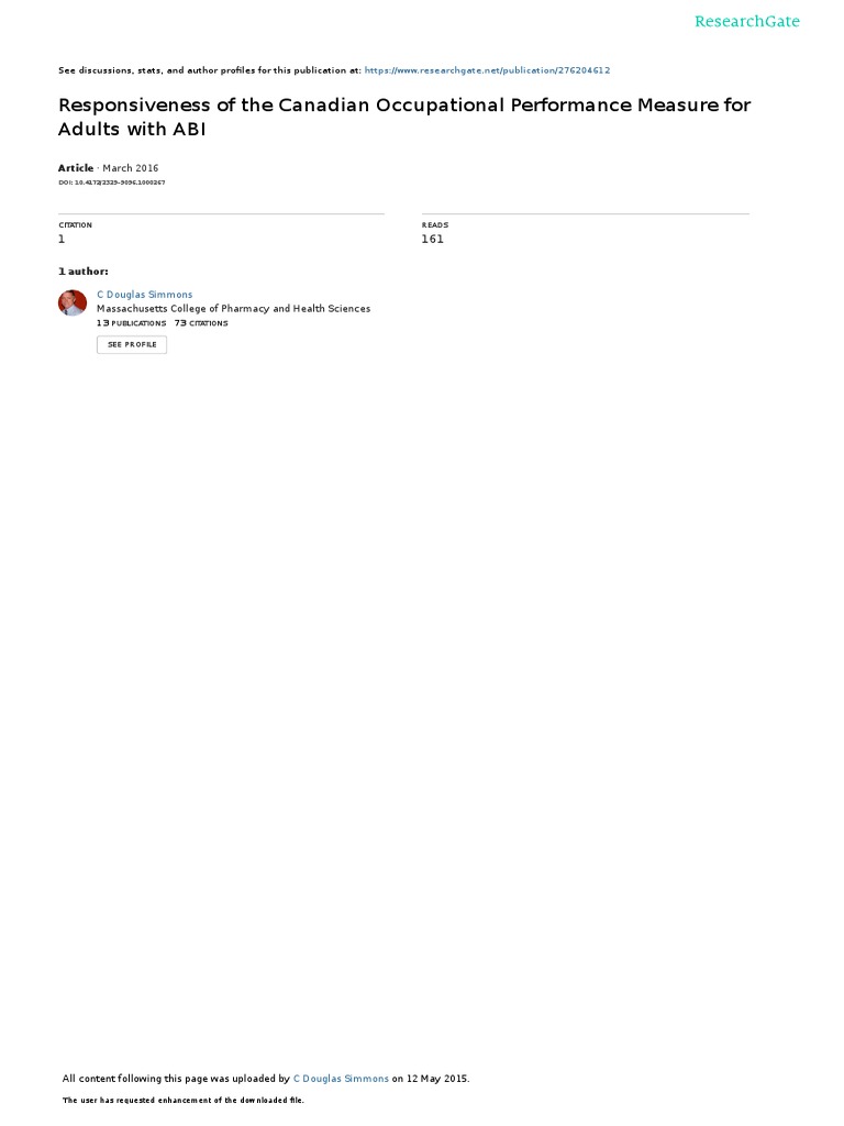 Responsiveness of The Canadian Occupational Performance Measure For ...